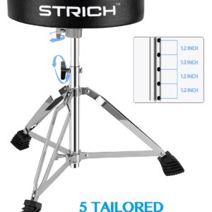 STRICH Drum Stool Set, Padded Seat Height Adjustable Drum Throne with 5A Drumsticks for Adults Beginner Drummers, SDB-10 Standard