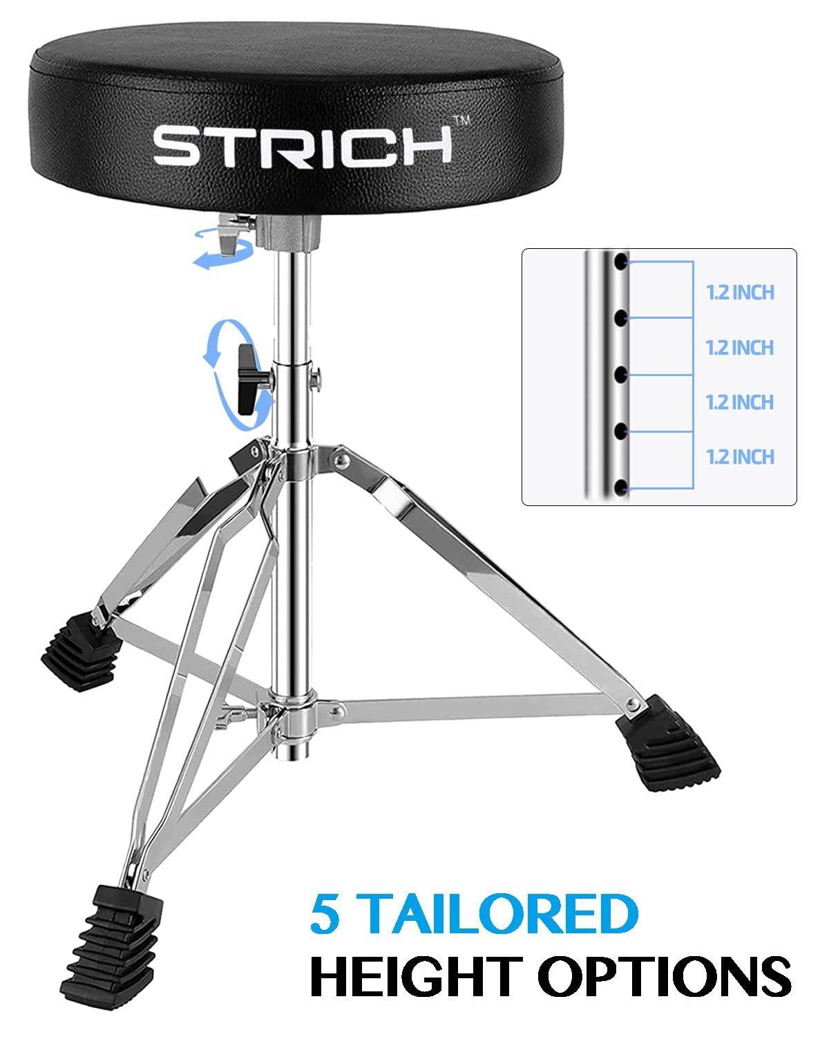 STRICH Drum Stool Set, Padded Seat Height Adjustable Drum Throne with 5A Drumsticks for Adults Beginner Drummers, SDB-10 Standard