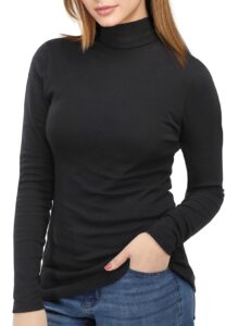 ny threads women's turtleneck long sleeve shirt slim fit thermal base layer tops 1 pack, medium, black