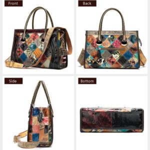 Segater Women Retro Leather Handbag Multicolor Cowhide Shoulder Purse Random Colorful Splicing Top-handle Satchels