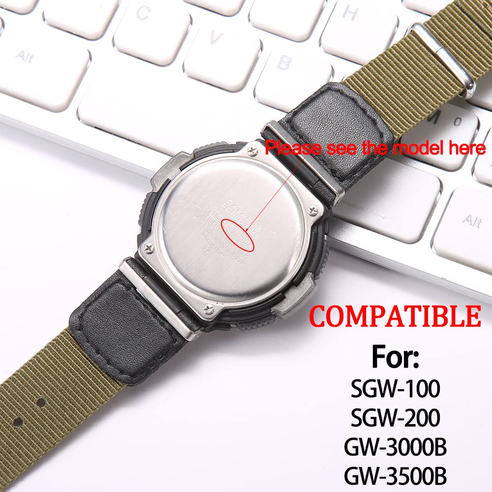 24mm Premium nylon Strap Compatible with Casio SGW-100 SGW-200 PAS-400B GW-3000B GW-3500B Twin Sensor Men's Sport Watch Accessories Replacement Leather Band