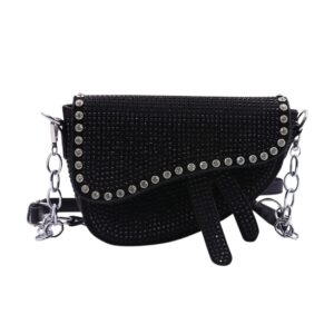 women sparkly rhinestone saddle bag fashion underarm shoulder handbag evening clutch purse with chain