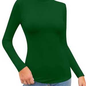 SHEIUGU Women’s Long Sleeve Mock Turtle Neck Tops Basic Stretchy Fitted Underwear Layer Tee Shirts(Dark Green 01-X-Large)