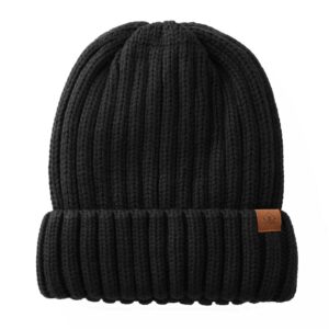 Home Prefer Men's Winter Hats Acrylic Knit Beanie Watch Cap Cold Weather Snow Ski Beanie Hat with Lining Black