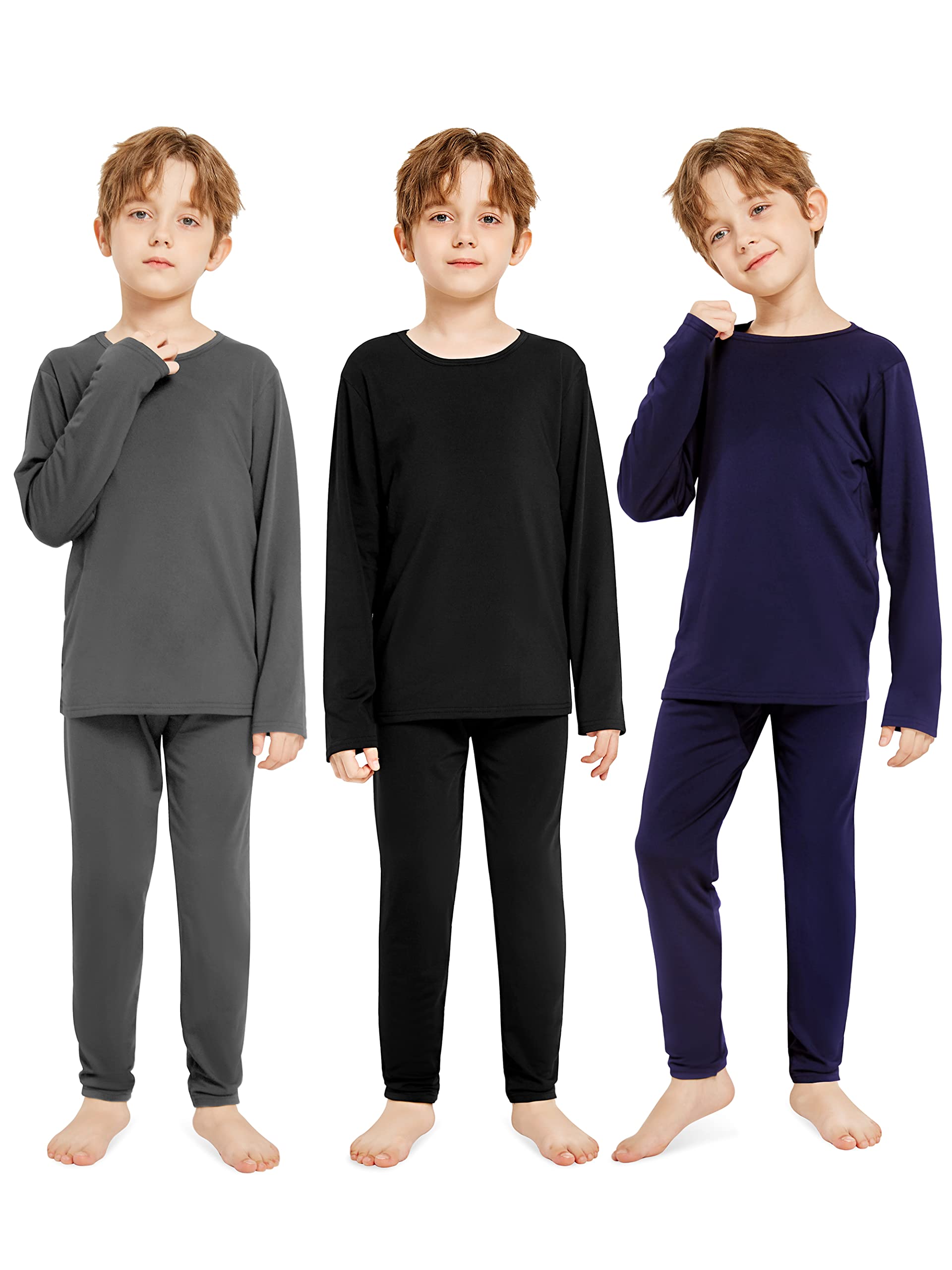 Resinta Boys' Fleece Lined Thermal Underwear Set Winter Kids’ Top & Long Johns Base Layer Shirt & Pants for Boys