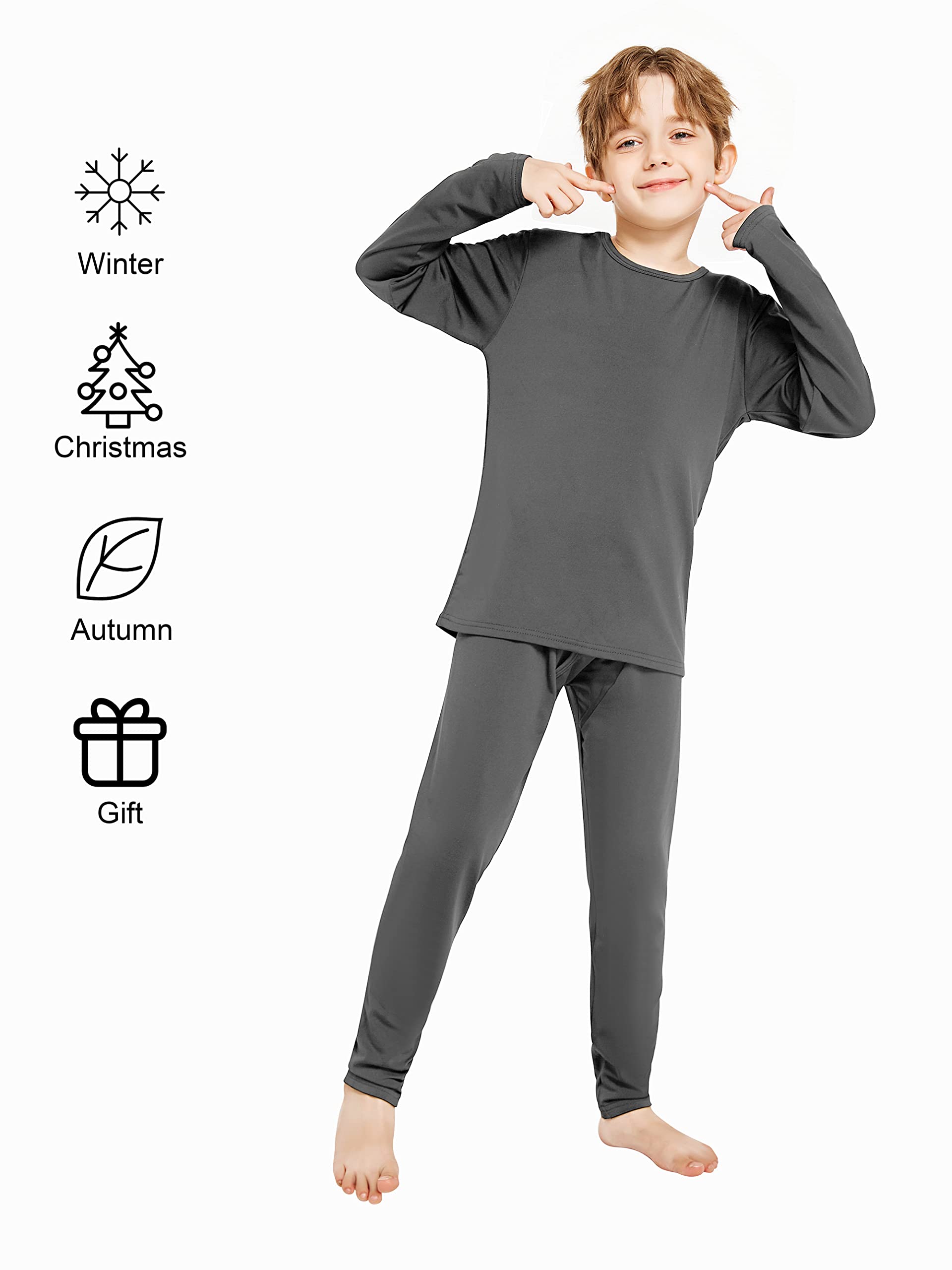 Resinta Boys' Fleece Lined Thermal Underwear Set Winter Kids’ Top & Long Johns Base Layer Shirt & Pants for Boys