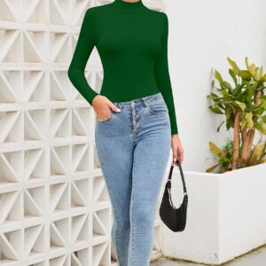 SHEIUGU Women’s Long Sleeve Mock Turtle Neck Tops Basic Stretchy Fitted Underwear Layer Tee Shirts(Dark Green 01-X-Large)