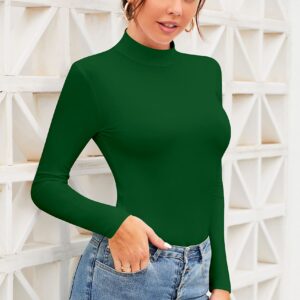 SHEIUGU Women’s Long Sleeve Mock Turtle Neck Tops Basic Stretchy Fitted Underwear Layer Tee Shirts(Dark Green 01-X-Large)