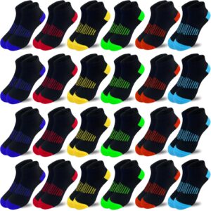 tsmollyu boy socks 24 pairs half cushioned low cut socks ankle athletic cotton socks for little big kids age 3-10(10-14 years)