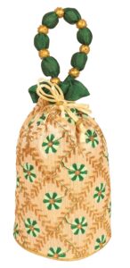 indtresor beaded handcrafted embroidered evening purse drawstring handbag vintage party wedding gift for women. green gold