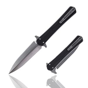 tacray unique folding camping knife, one-hand operated hunting knife (not a flick knife), pocket clip knife with durable handle (g10) and single-edged sharp blade