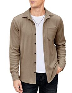 coofandy men's corduroy shirt jacket slim fit button up work shirt with two flap pockets brown