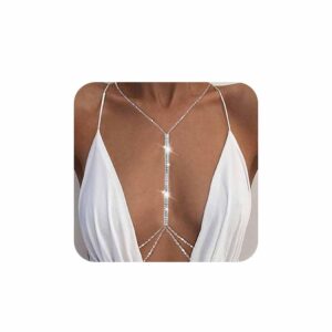 bounzhi rhinestone sexy body chain silver body jewelry bikini crystal body necklace party for women