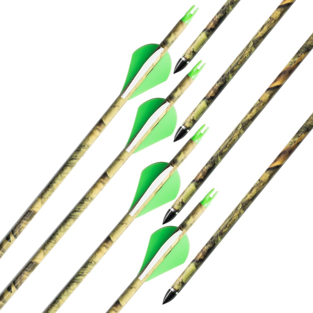 Linkboy Archery Carbon Arrows Hunting Practice Target Arrows with Removable Tip for Compound Recurve Long Bows, Spine 300 340 400 500 600, Pack of 12PCS