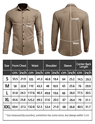 COOFANDY Men's Corduroy Shirt Jacket Slim Fit Button up Work Shirt with Two Flap Pockets Brown