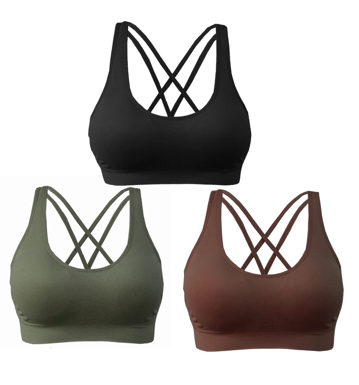 Miteiche Cross Back Sport Bras for Women,Padded Strappy Medium Support Yoga Bra with Removable Cups,XX-Large