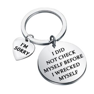 tgbje i'm sorry gift i did not check myself before i wrecked myself keychain forgiveness gift apology keychain gift for best friend (wrecked myself kc)