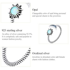 MUNDELL 925 Sterling Silver Opal Star and Moon Open Ring for Women Vintage Twisted Adjustable stackable Ring Dazzling Statement Ring Fine Jewelry