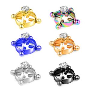 Caiyao 2Pcs Fake Non-Piercing CZ Nipple Rings Nipple Shield Rings Adjustable Pressure Nipple Rings Stainless Steel Nipple Shield Rings-C Colorful