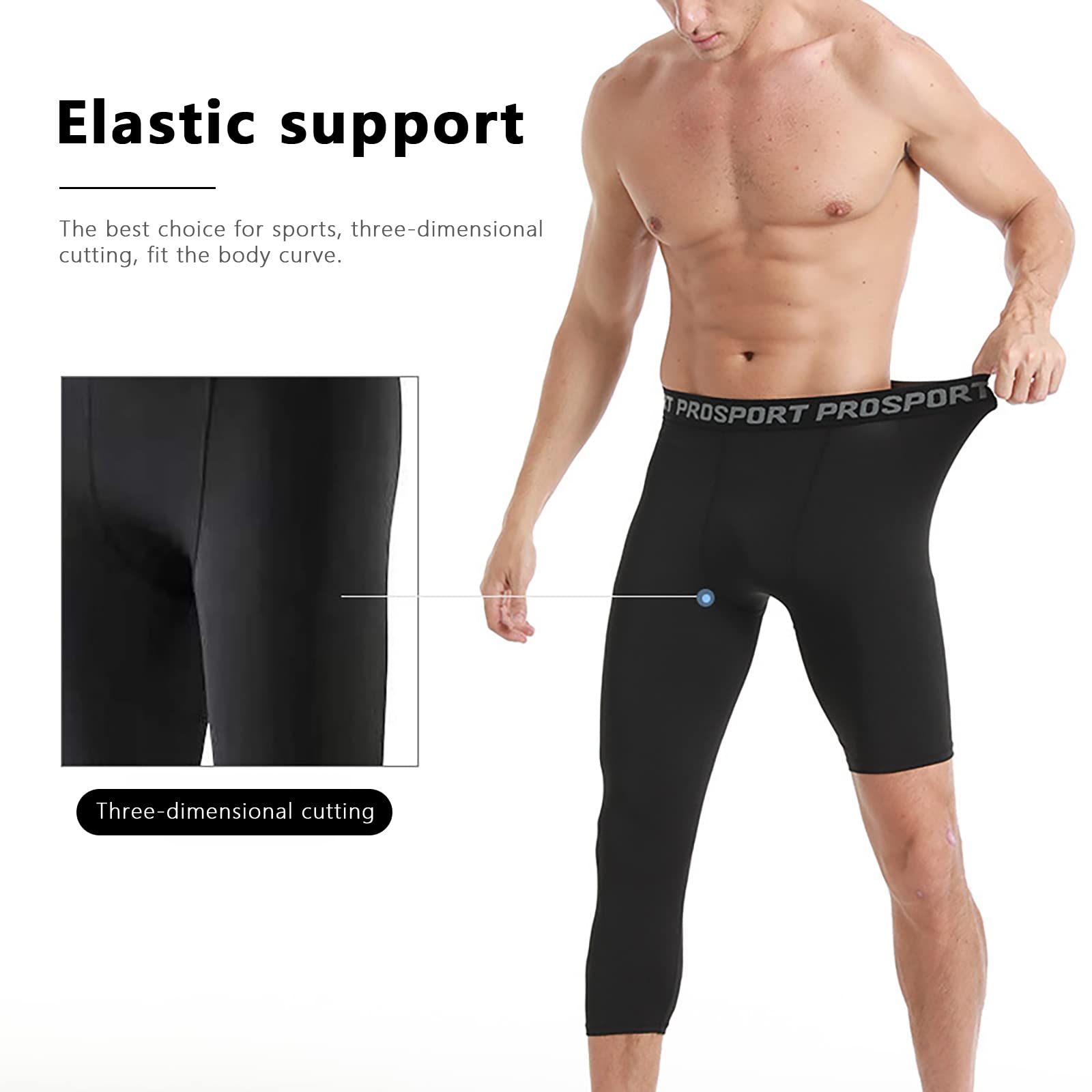 2 Pack Men's One Leg Compression Tights for Basketball Boys Youth 3/4 Capri Pants Sports Gym Workout Athletic Base Layer