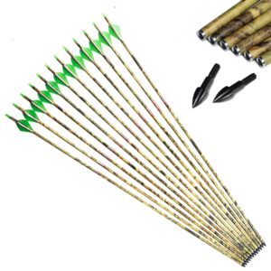 linkboy archery carbon arrows hunting practice target arrows with removable tip for compound recurve long bows, spine 300 340 400 500 600, pack of 12pcs