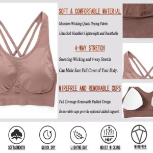 Miteiche Cross Back Sport Bras for Women,Padded Strappy Medium Support Yoga Bra with Removable Cups,XX-Large