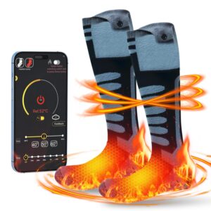 yahava electric heated socks for men women 5000mah rechargeable battery heated socks with app remote control washable feet warmer socks for winter hunting-black