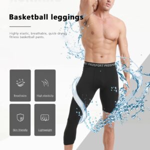 2 Pack Men's One Leg Compression Tights for Basketball Boys Youth 3/4 Capri Pants Sports Gym Workout Athletic Base Layer