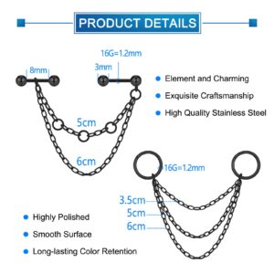 Qmcandy 6pcs 16g Industrial Barbell with Chain Surgical Steel Industrial Earring Chain Cartilage Earrings Industrail Piercing, Chain