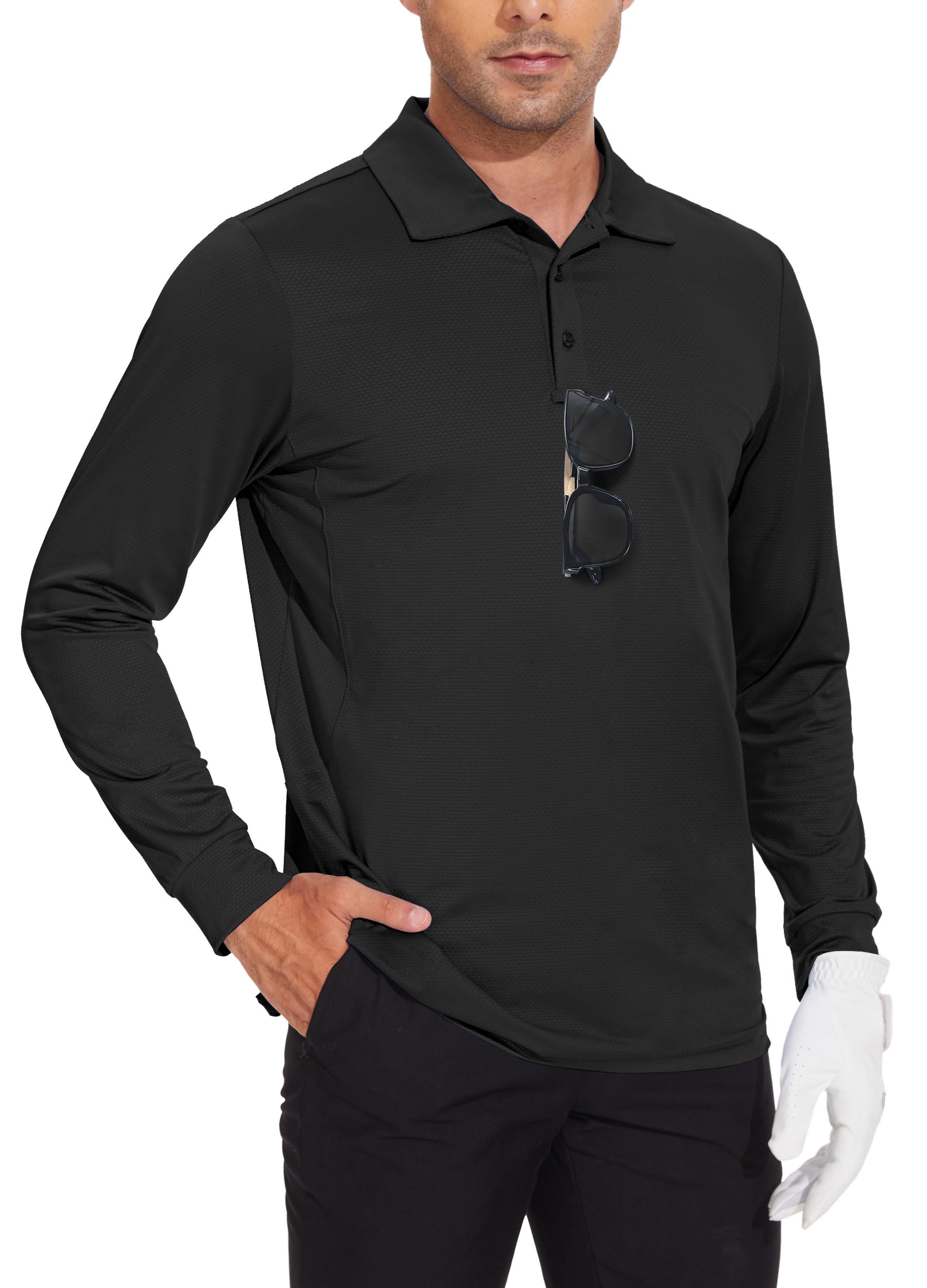 JWM Men's Long Sleeve Golf Polo Shirts - Athletic Casual Travel Performance Collar Shirts Lightweight Quick Dry UPF50