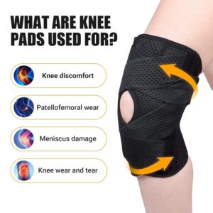 Knee Brace with Side Stabilizers, Professional Knee Compression Support Brace for Men Women, Adjustable Knee Wrap with Patella Pad, Relief Pain for Meniscus Tear ACL MCL Arthritis Injuries (Black, L)