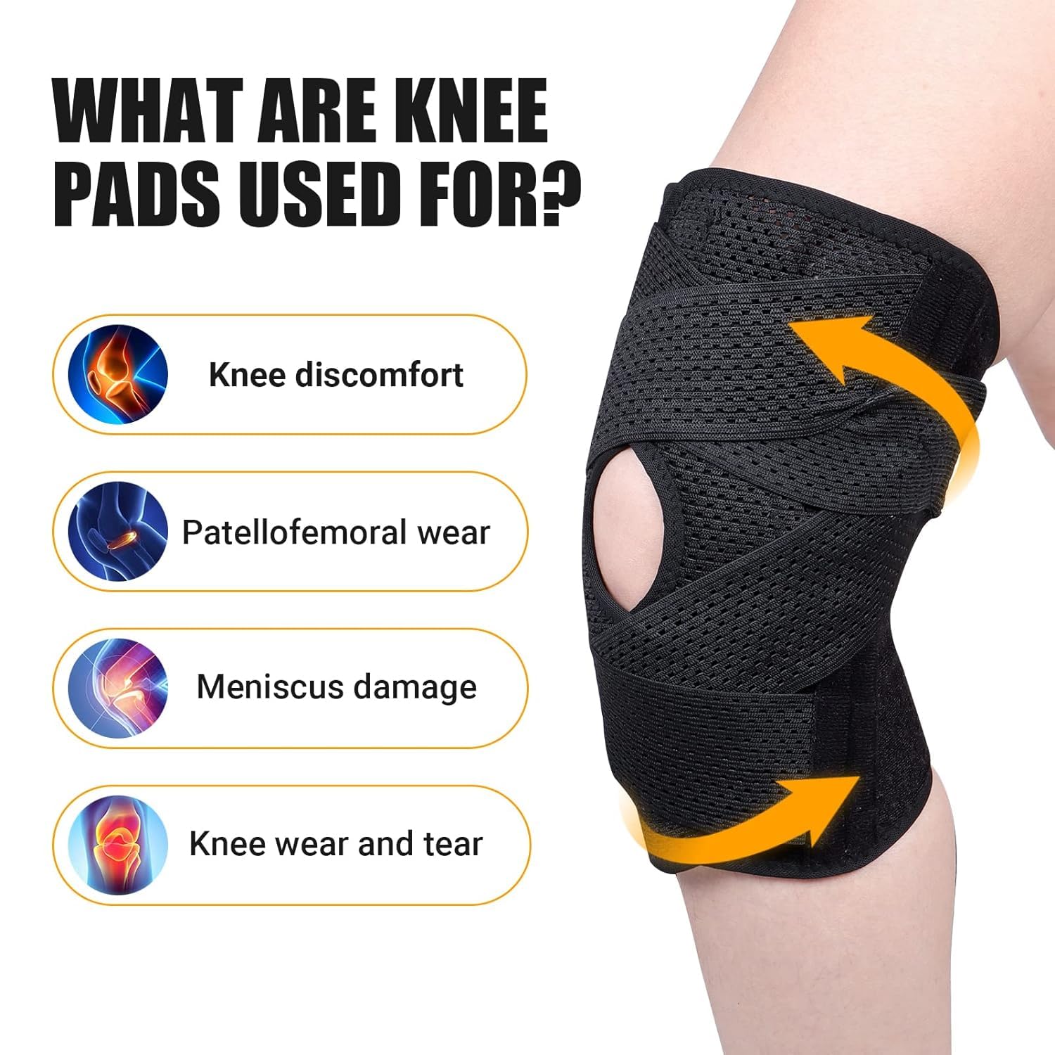 Knee Brace with Side Stabilizers, Professional Knee Compression Support Brace for Men Women, Adjustable Knee Wrap with Patella Pad, Relief Pain for Meniscus Tear ACL MCL Arthritis Injuries (Black, L)