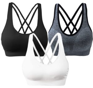 miteiche cross back sport bras for women,padded strappy medium support yoga bra with removable cups,large