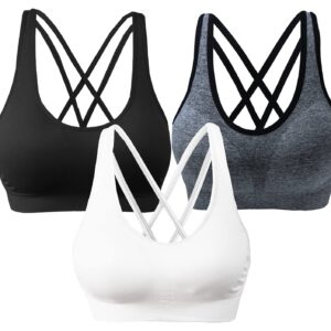 Miteiche Cross Back Sport Bras for Women,Padded Strappy Medium Support Yoga Bra with Removable Cups,Large