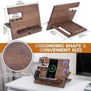 TESLYAR Wood Phone Docking Station Ash Hooks Key Holder Wallet Stand Watch Organizer Men Husband Wife Anniversary Dad Birthday Nightstand Purse Tablet Father Graduation Male