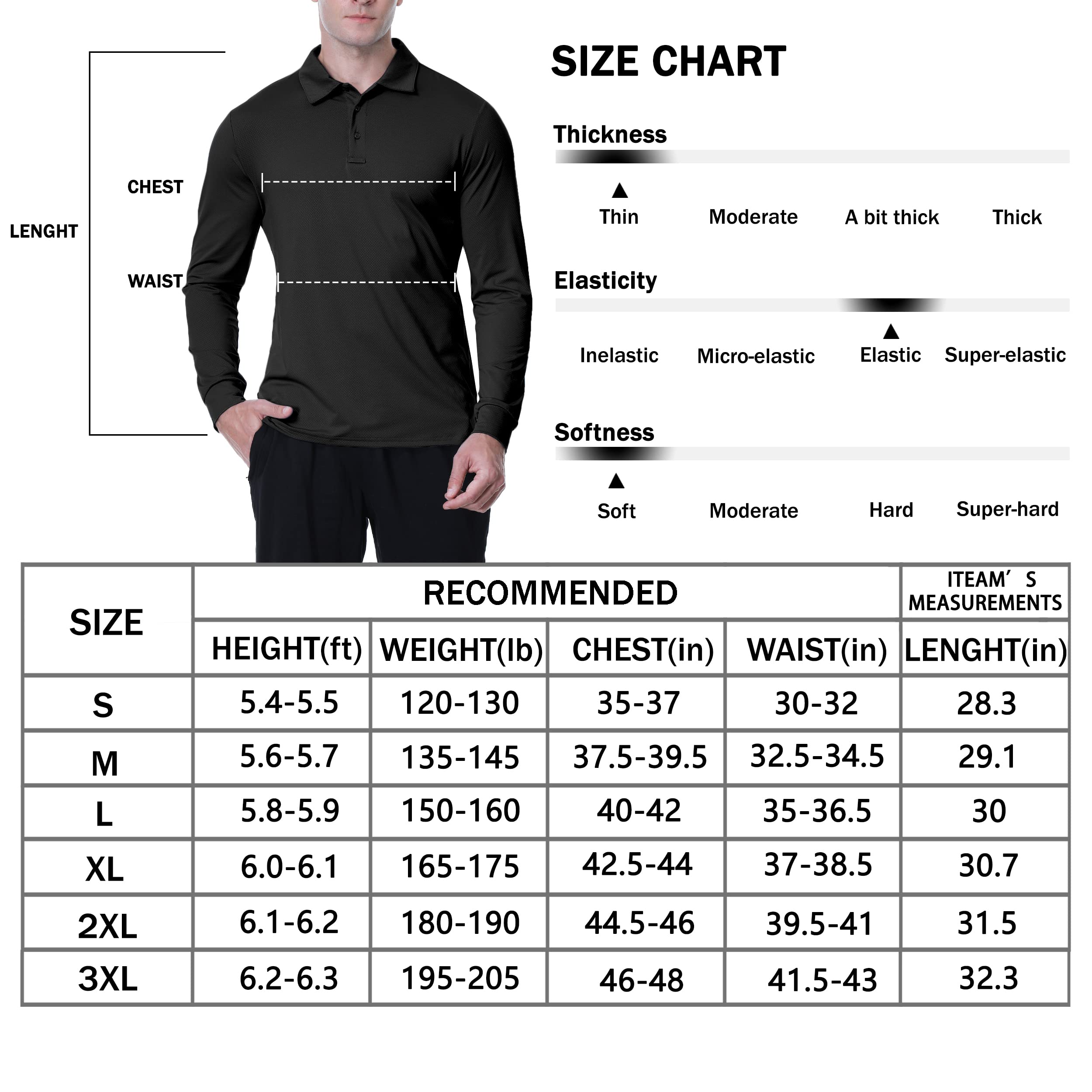 JWM Men's Long Sleeve Golf Polo Shirts - Athletic Casual Travel Performance Collar Shirts Lightweight Quick Dry UPF50