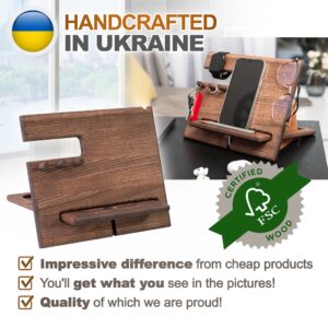 TESLYAR Wood Phone Docking Station Ash Hooks Key Holder Wallet Stand Watch Organizer Men Husband Wife Anniversary Dad Birthday Nightstand Purse Tablet Father Graduation Male