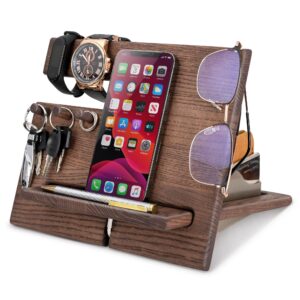 teslyar wood phone docking station ash hooks key holder wallet stand watch organizer men husband wife anniversary dad birthday nightstand purse tablet father graduation male