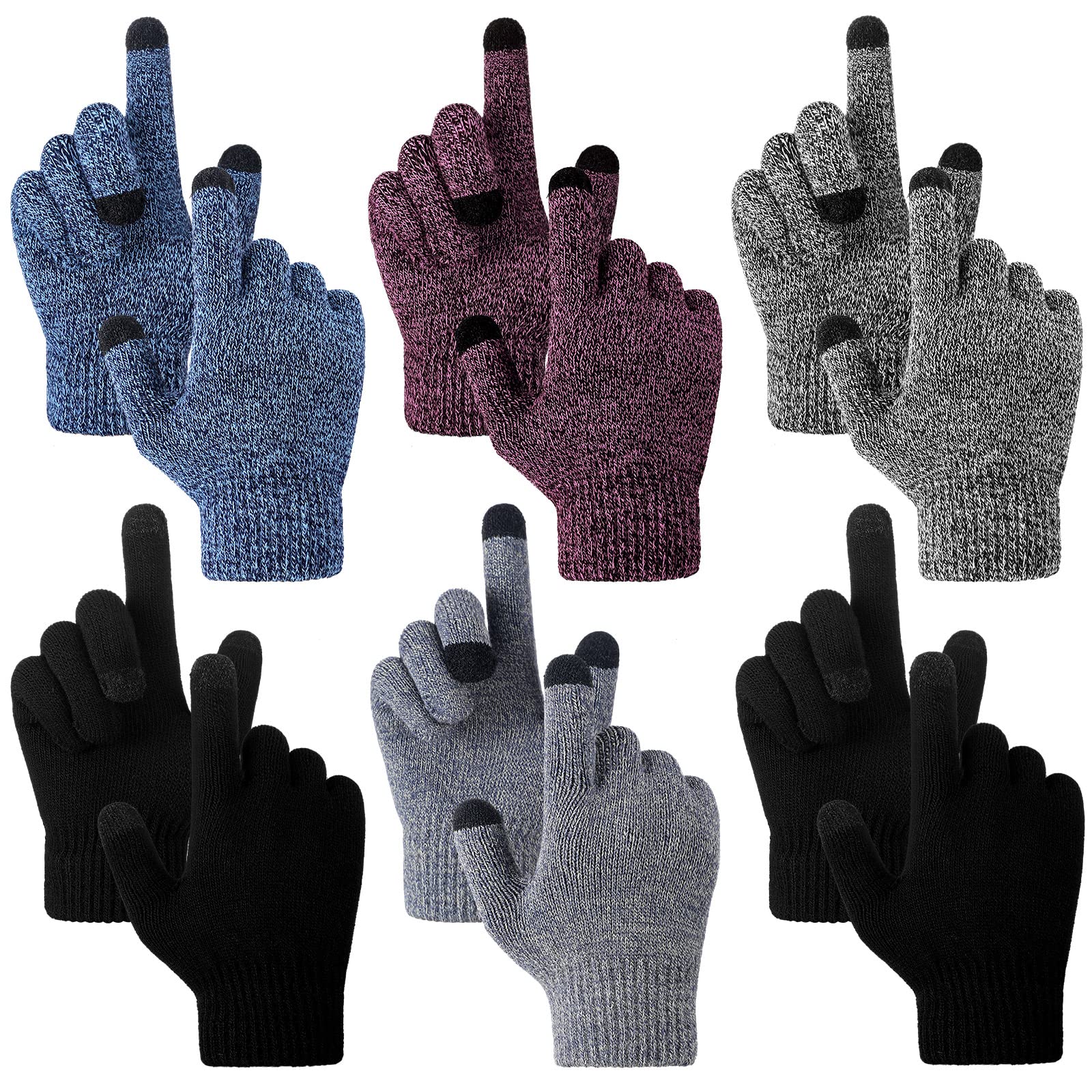 Newcotte 6 Pairs Women's Winter Touchscreen Gloves Warm Fleece Lined Knit Gloves Cold Weather Gloves for Men Women (Multi Colors)