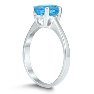 Oval Solitaire 8X6MM Blue Topaz Ring in 10K White Gold