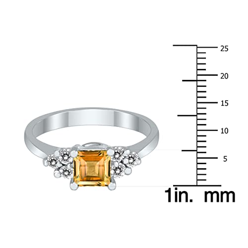 Princess Cut 5X5MM Citrine and Diamond Duchess Ring in 10K White Gold