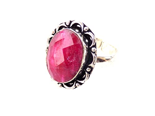 Ruby Pink Beryl Ring, Silver Plated Ring, Handmade Ring, Women Ring, Adjustable Ring (Size- 7.75 USA) BRS-394