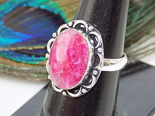 Ruby Pink Beryl Ring, Silver Plated Ring, Handmade Ring, Women Ring, Adjustable Ring (Size- 7.75 USA) BRS-394