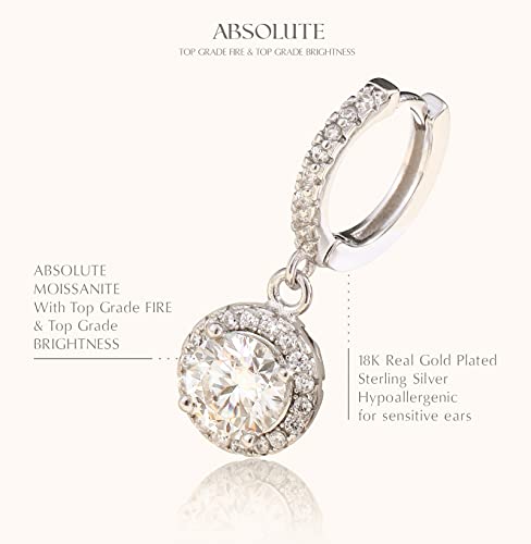 ABSOLUTE Moissanite Dangle Earrings for Women Moissanite Earrings Studs for Women 2 Carat 925 Sterling Silver Earrings White Gold Plated Moissanite Studs Promise Birthday With Certificate