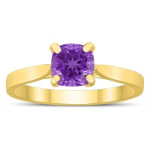 square princess cut 6mm amethyst solitaire ring in 10k yellow gold