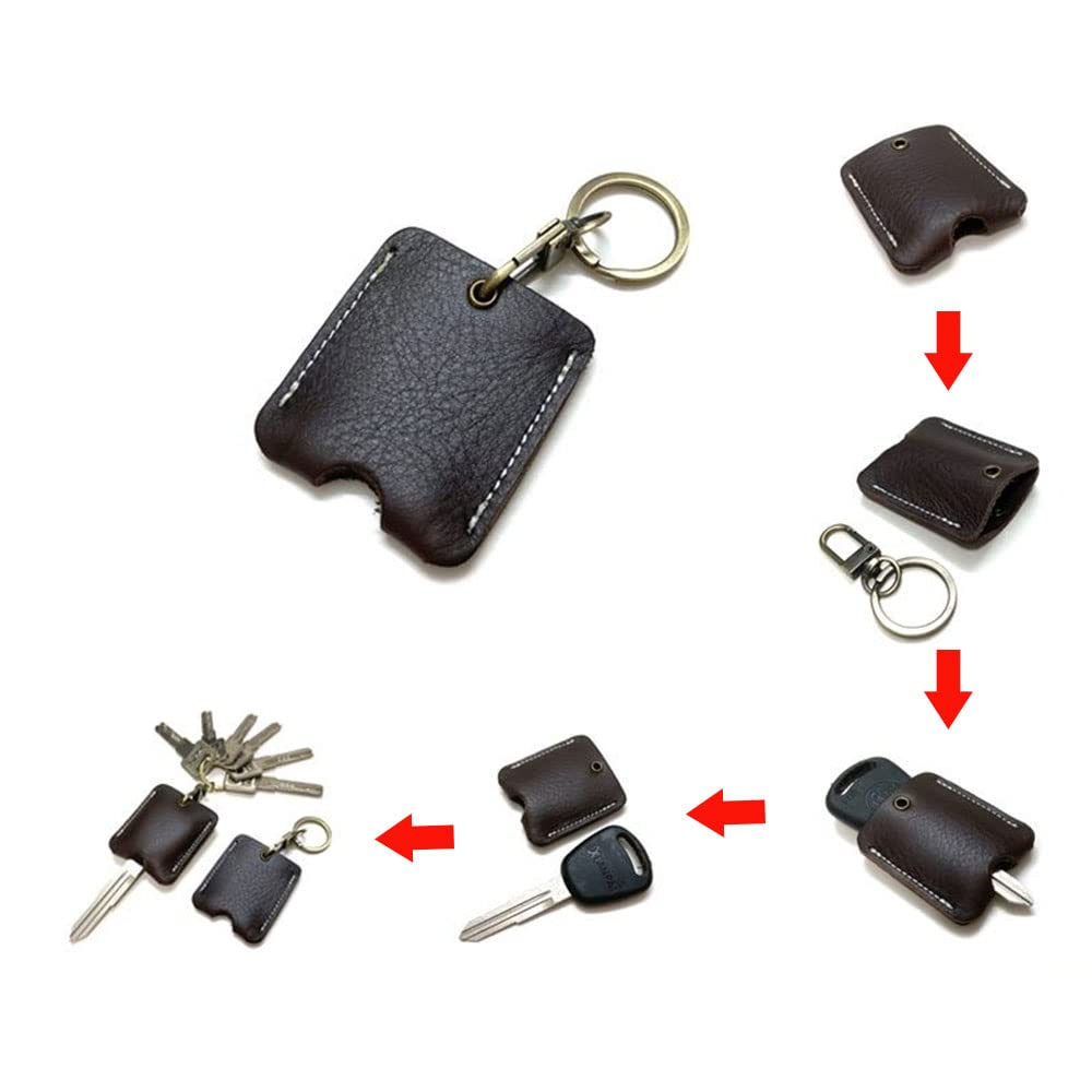 JuneTree Genuine Leather Keychain pouch, Universal Key Fob Keychain Leather Key Chain Holder for keys and ID Key Cards- black color (2 of pack)