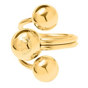 fashion ball statement ring for women girls stainless steel layered 3 round balls open wrap finger rings comfort fit geometric unique christmas birthday party jewelry gift size 7-8 (gold)