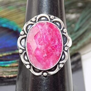 Ruby Pink Beryl Ring, Silver Plated Ring, Handmade Ring, Women Ring, Adjustable Ring (Size- 7.75 USA) BRS-394