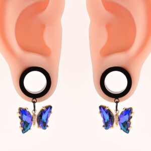 Atomhole 2 PCS Ear Gauges Elegant Butterfly Dangle Hypoallergenic Stainless Steel Ear Plugs Tunnels Gauges Stretcher Pair Selling 2g 0g for Women Piercing Body Jewelry (8mm(0G))