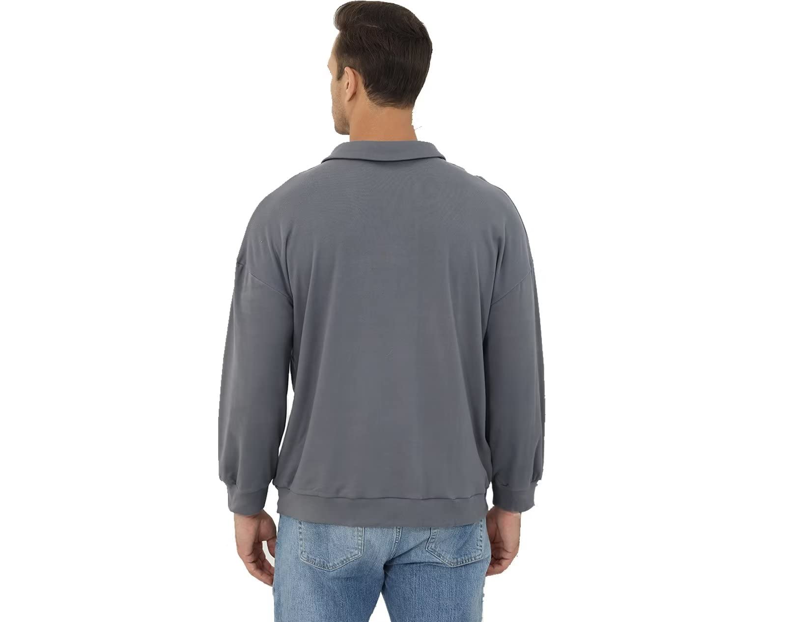 Mens Outdoor Polo Shirt Thick Golf Pullovers Long Sleeve Skin Friendly Thermal Fabric 2XL Grey